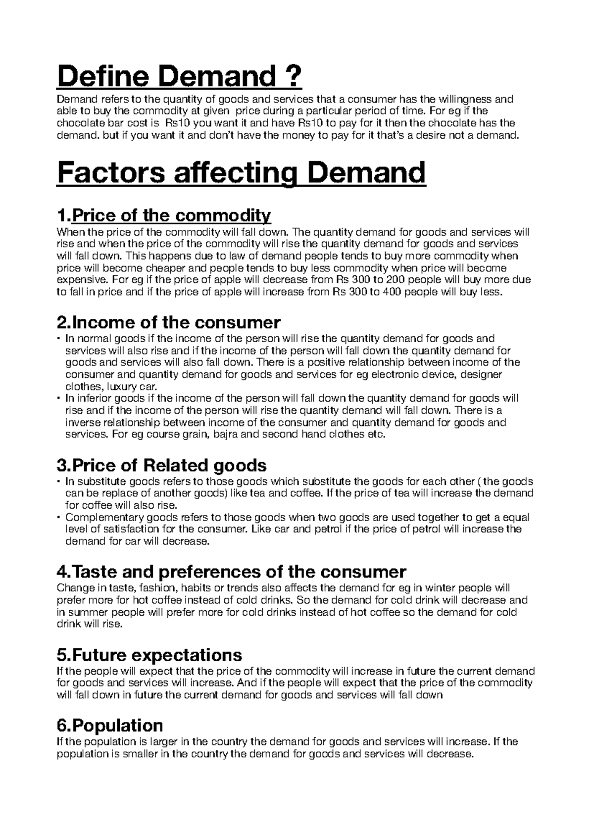 Define Demand: Understanding Factors and Implications - Studocu