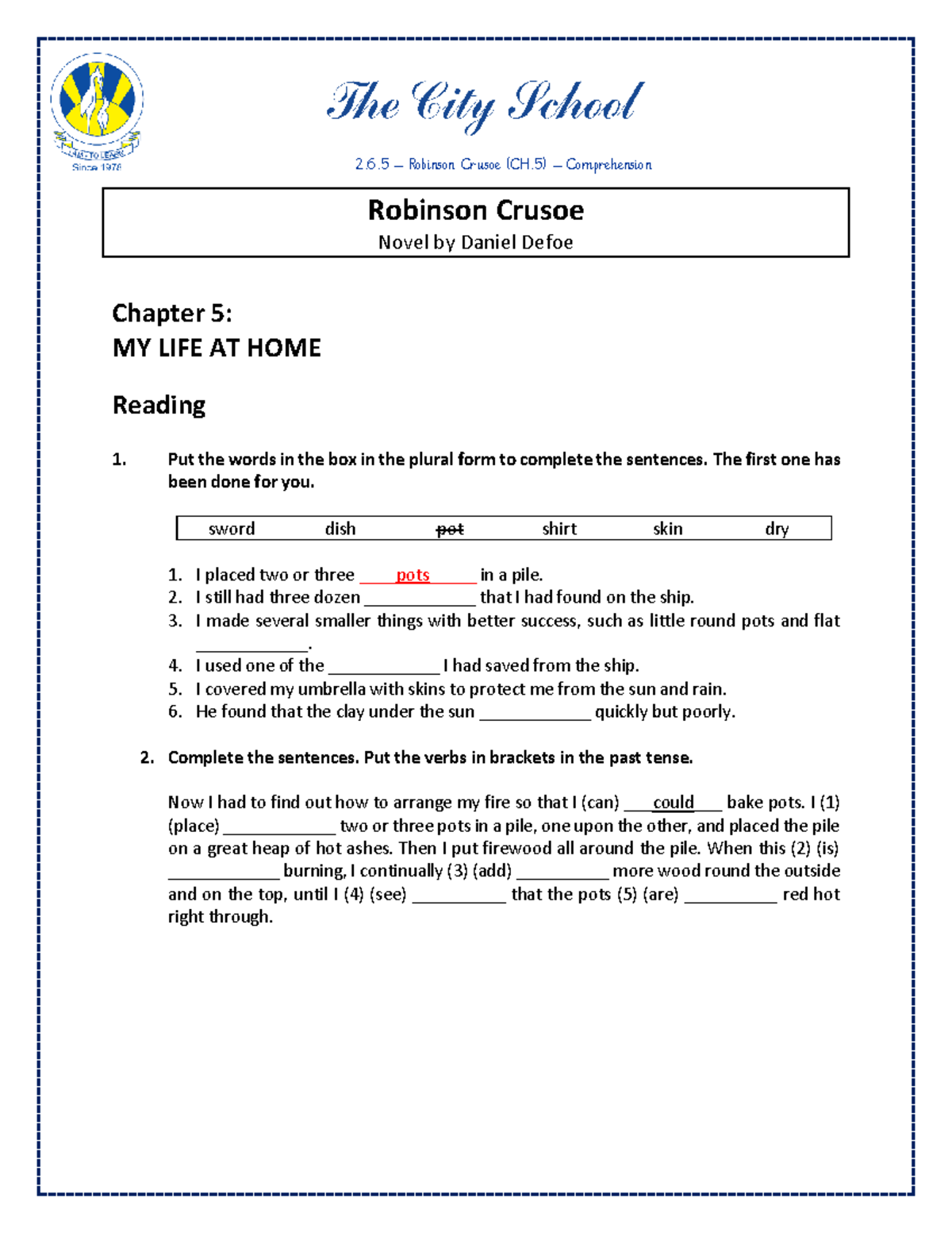 Robinson Crusoe (ENG101) Chapter 5: Comprehension Exercises - Studocu