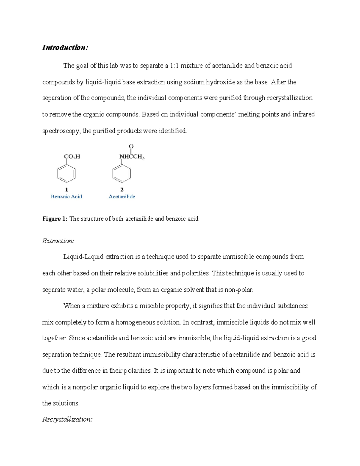 UIC CHEM 123 Final Lab Report on Liquid-Liquid Extraction and ...