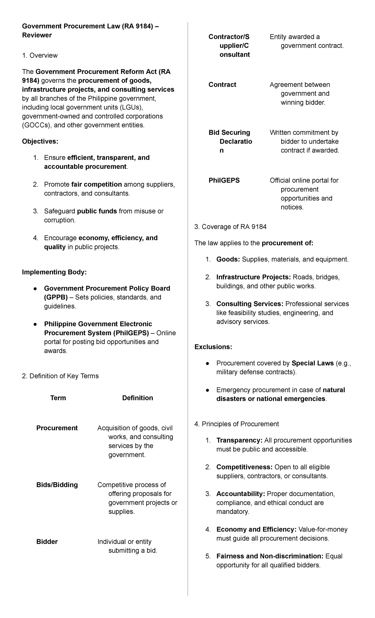 RA 9184 Government Procurement Law Overview and Key Principles - Studocu