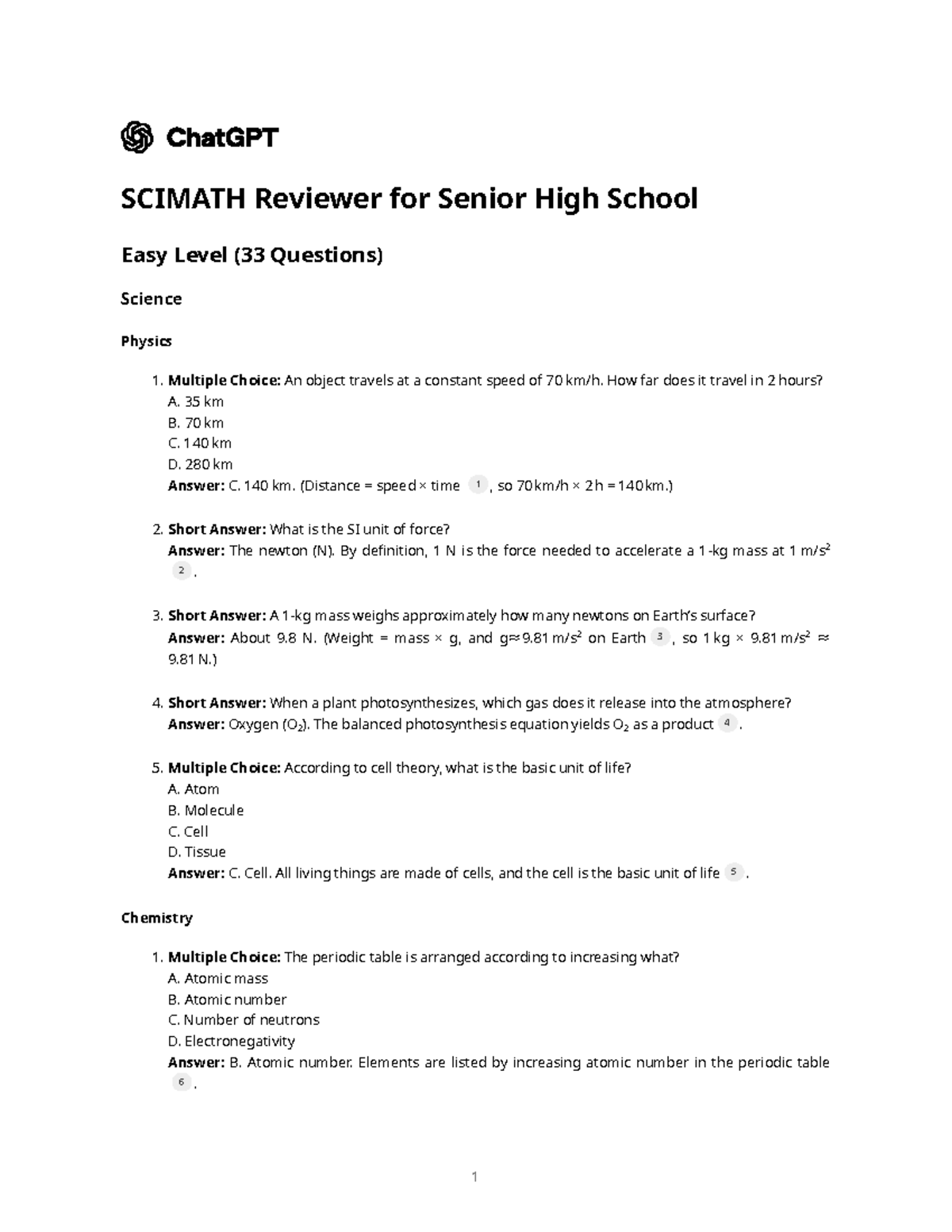 SCIMATH Easy Level Reviewer for Senior High School (33 Questions) - Studocu