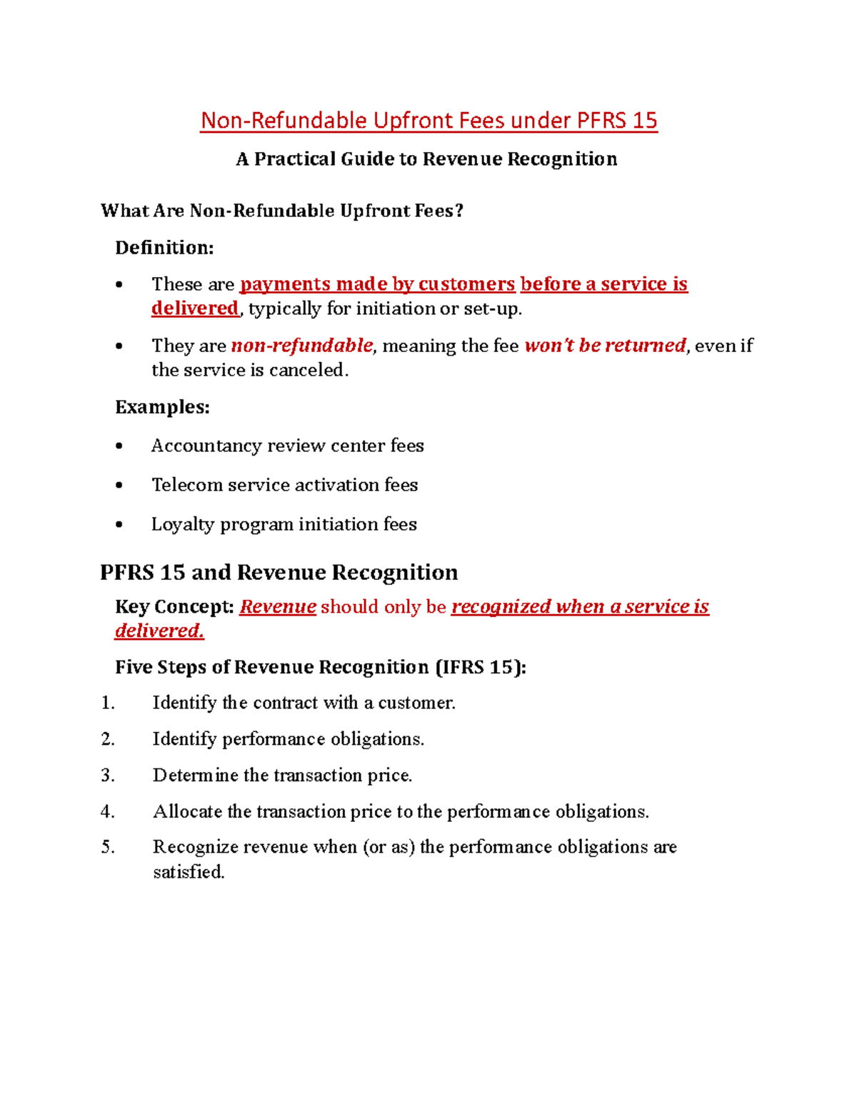 PFRS 15 Guide: Evaluating Non-Refundable Upfront Fees for Revenue ...