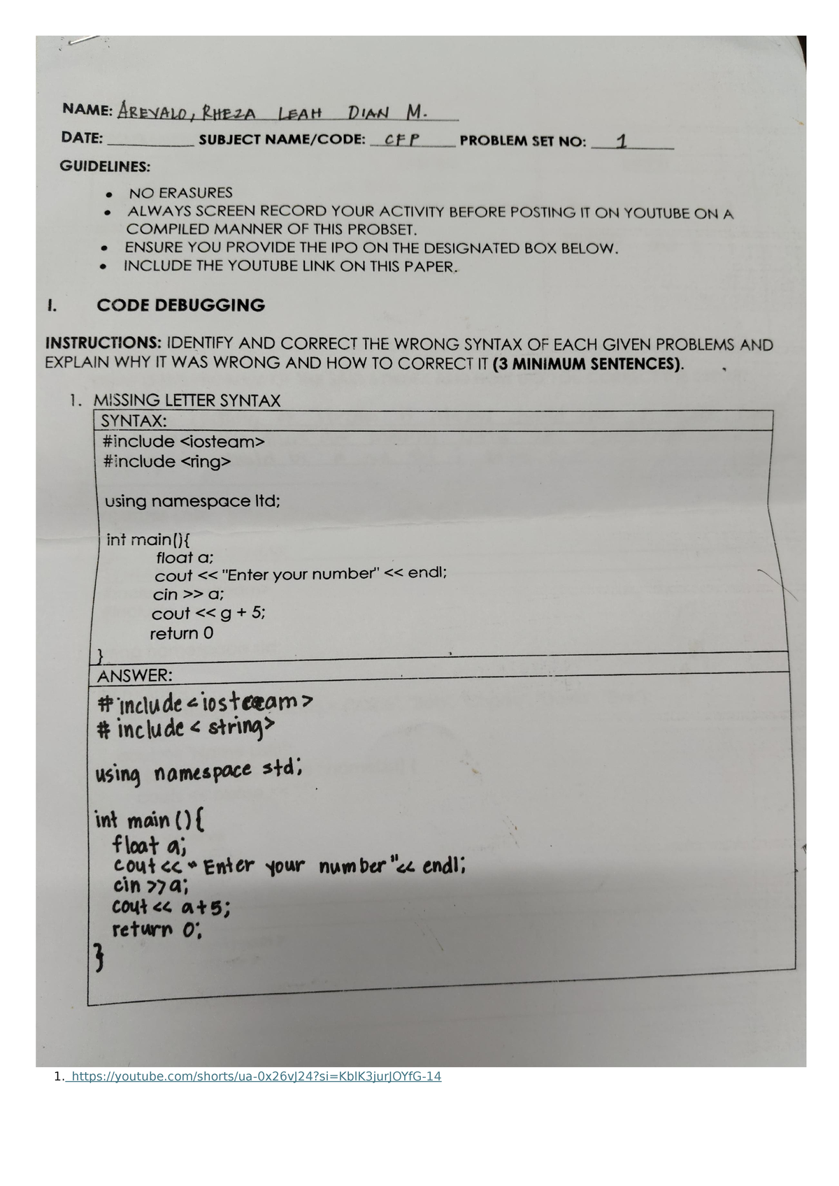 Prob Set CFP I & II: Debugging Syntax Errors & Code Creation Guide - Studocu