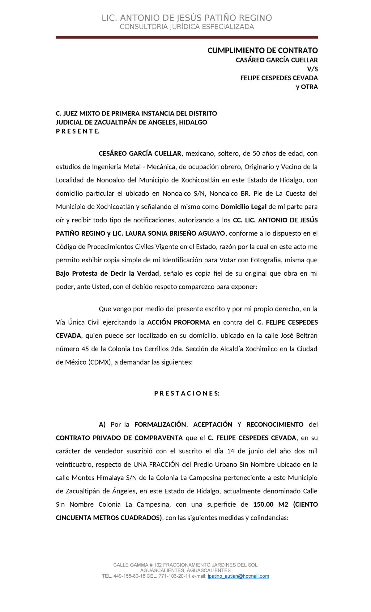 Acción Proforma en Contrato de Compraventa - LIC. 2023 - Studocu