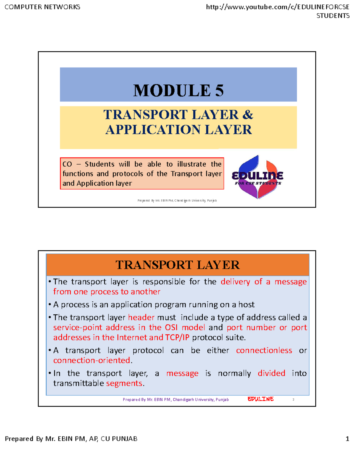 Module 5 - Transport & Application Layer Concepts and Protocols - Studocu