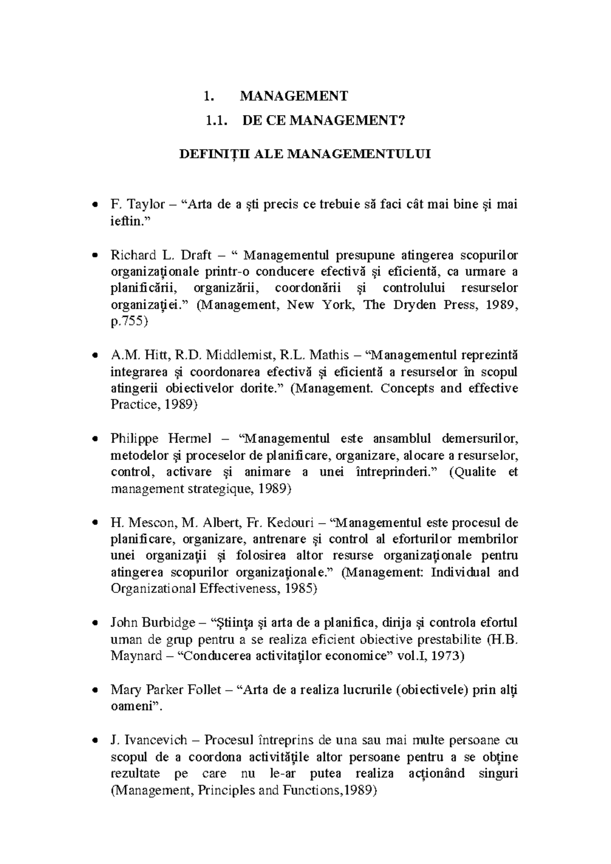 Total - 1. MANAGEMENT 1. DE CE MANAGEMENT? DEFINIğII ALE MANAGEMENTULUI ...