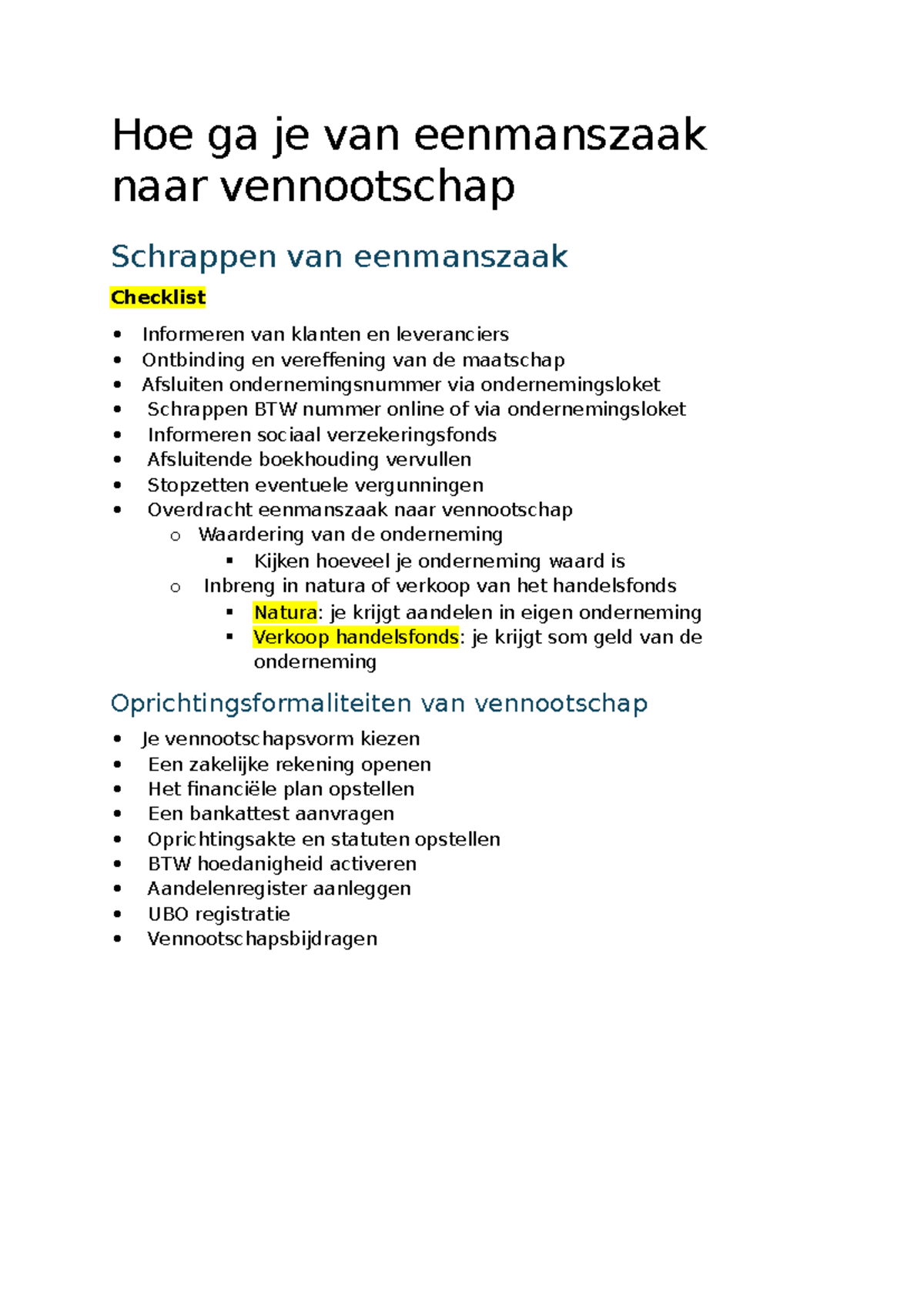 Overgang van Eenmanszaak naar Vennootschap: Checklist en Stappen hf4 ...