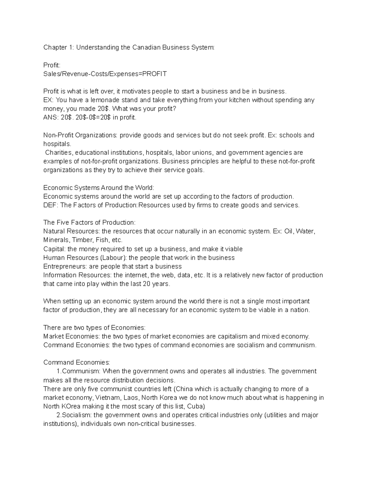 Chapter 1 and 4 - notes - Chapter 1: Understanding the Canadian ...