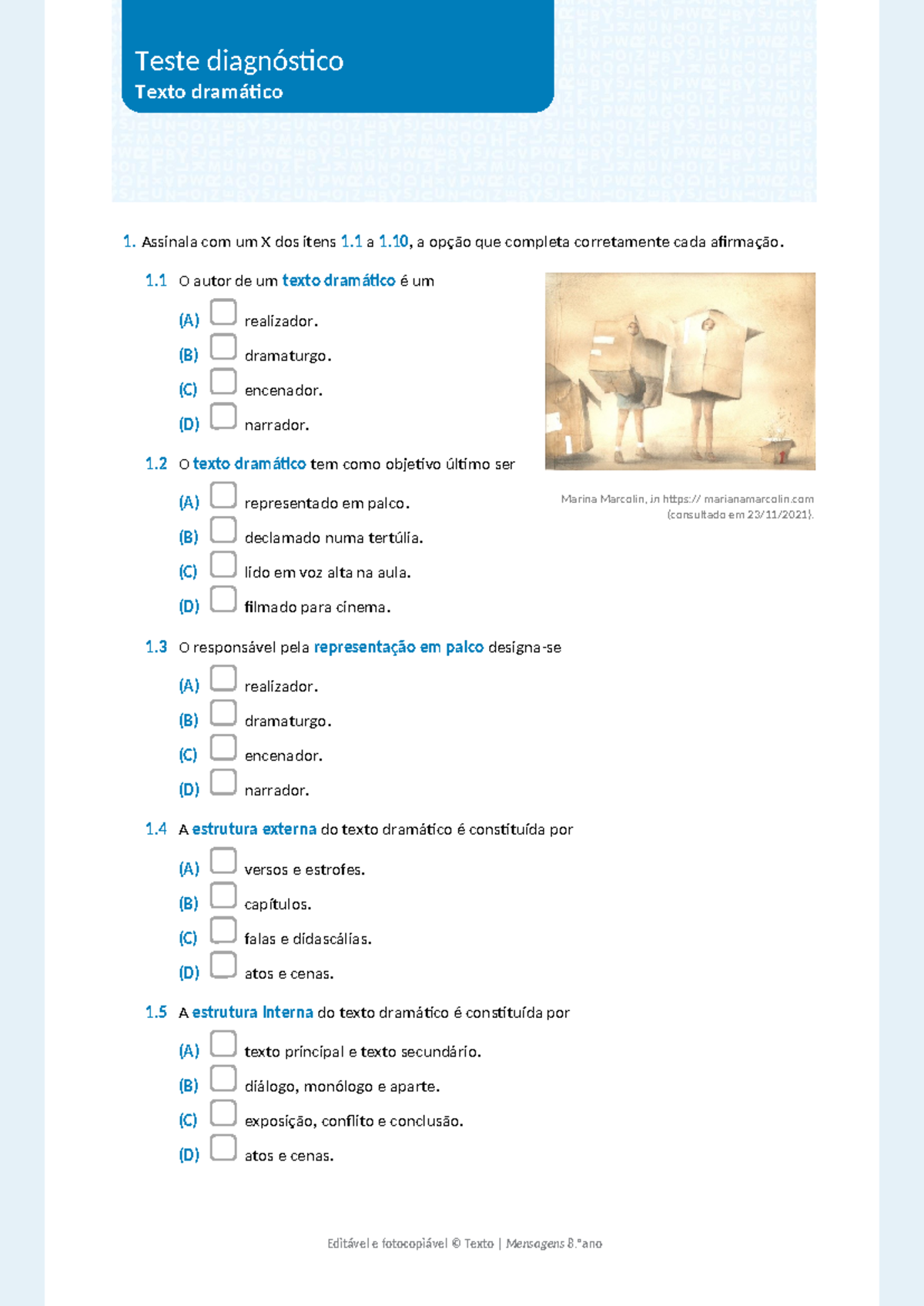 Teste Diagnóstico - Texto Dramático 8º Ano - Studocu