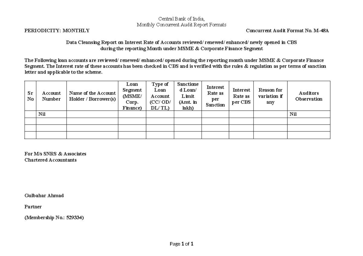Concurrent Audit Report Format M-48A: Monthly Interest Rate ...