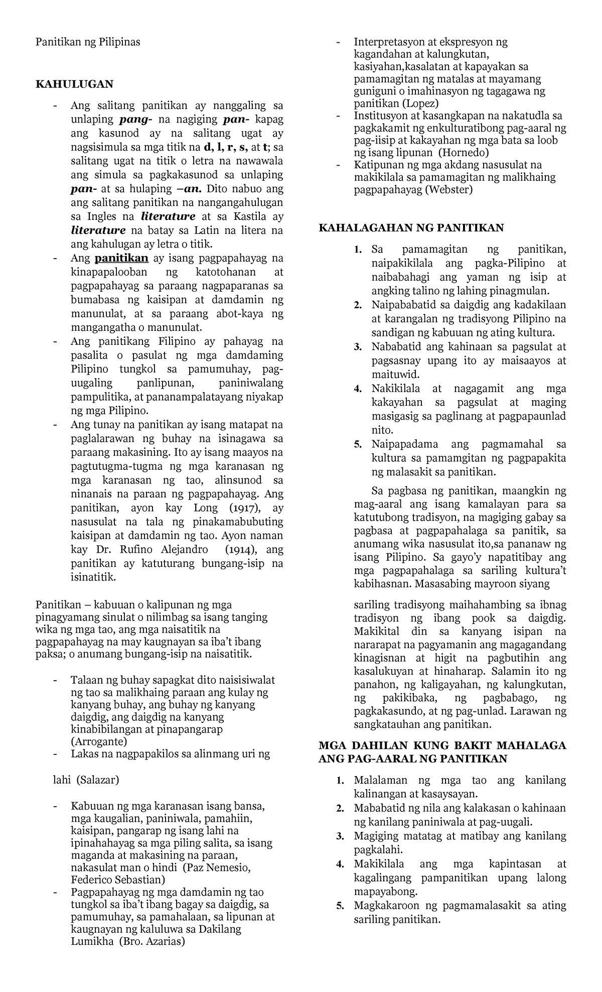 Panitikan ng Pilipinas: Midterm Reviewer at Kahalagahan ng Panitikan - Studocu