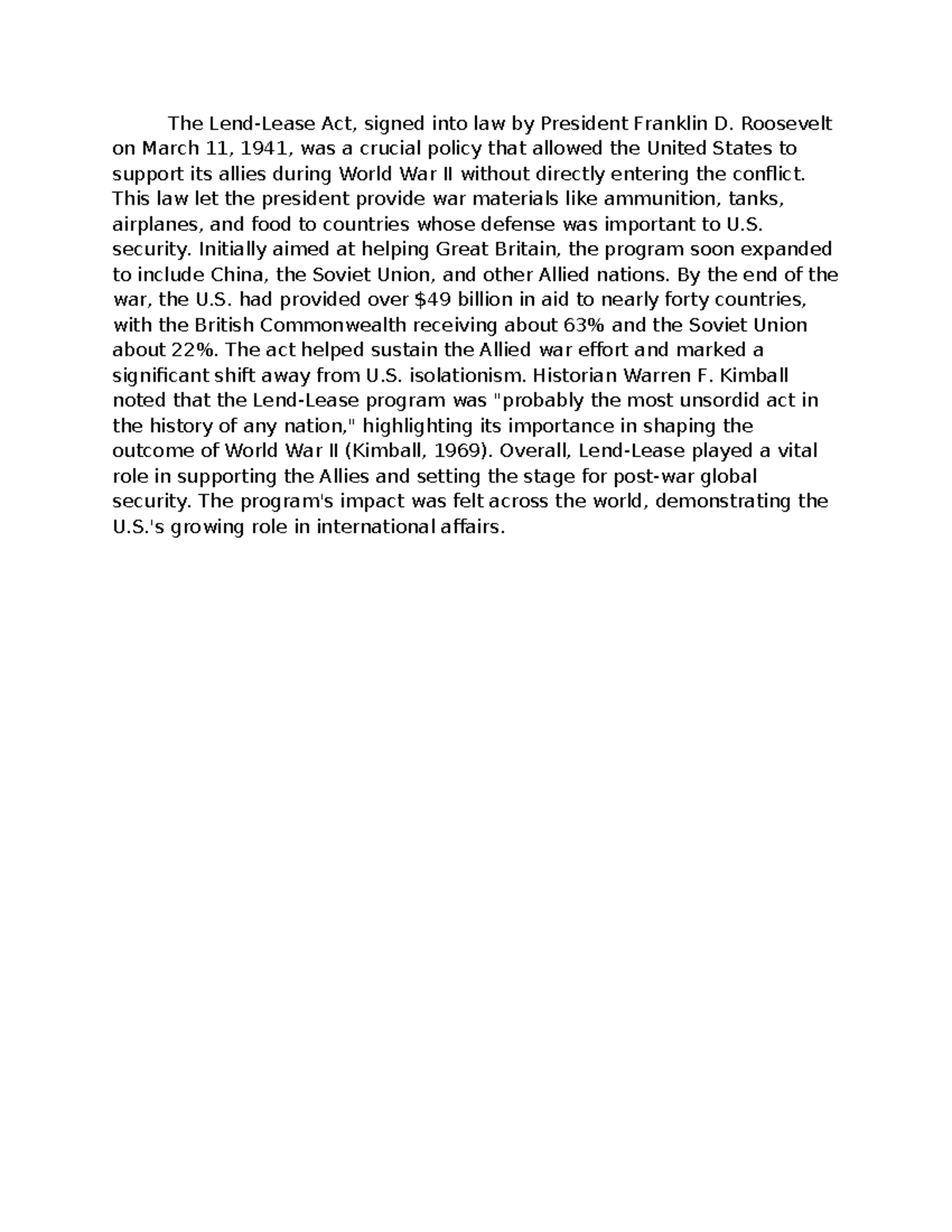 Academic Review 1 - The Lend-Lease Act, signed into law by President ...