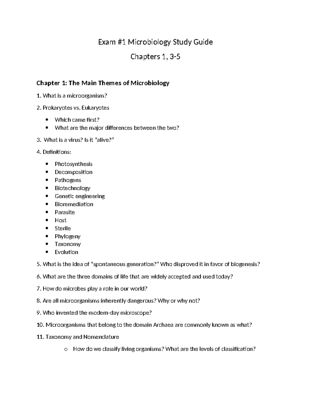 Microbiology Exam #1 Study Guide: Chapters 1, 3-5 Insights - Studocu