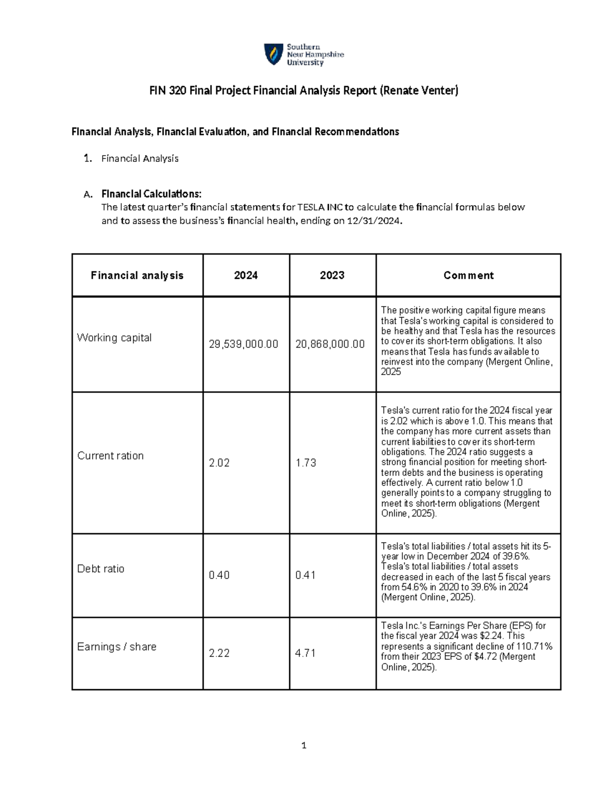 FIN 320 Final Project: Comprehensive Financial Analysis of Tesla Inc ...