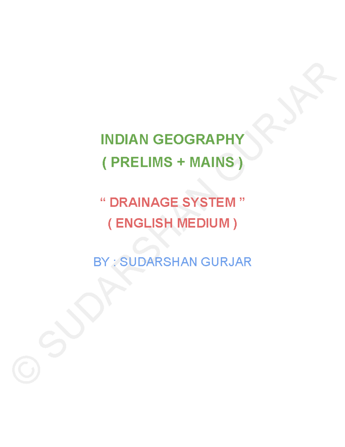 Indian Geography: Sudarshan Gurjar Drainage System (Prelims & Mains ...