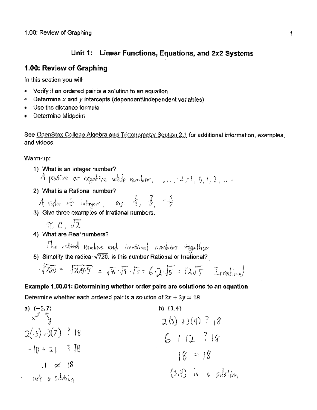 MAT1340 Course Notes Unit 1 - Linear Functions & Graphing Concepts ...