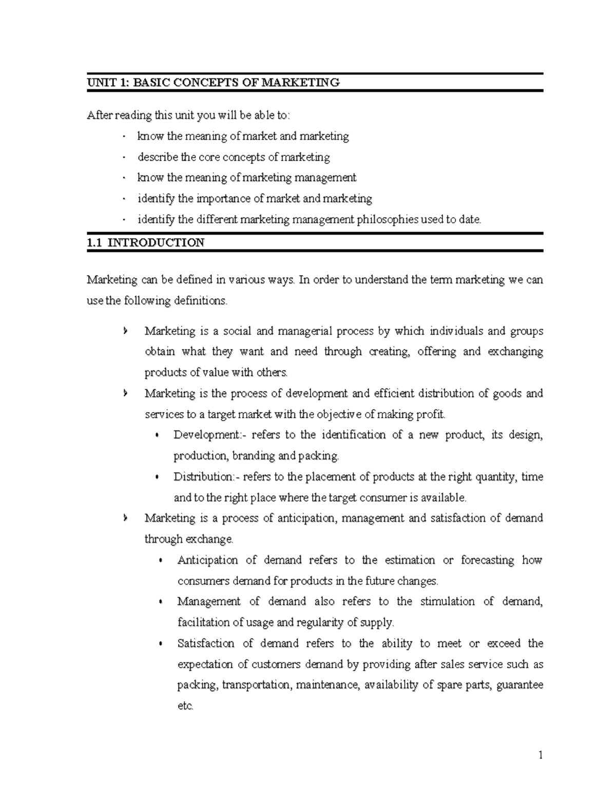 UNIT 1: FUNDAMENTALS OF MARKETING CONCEPTS - Studocu
