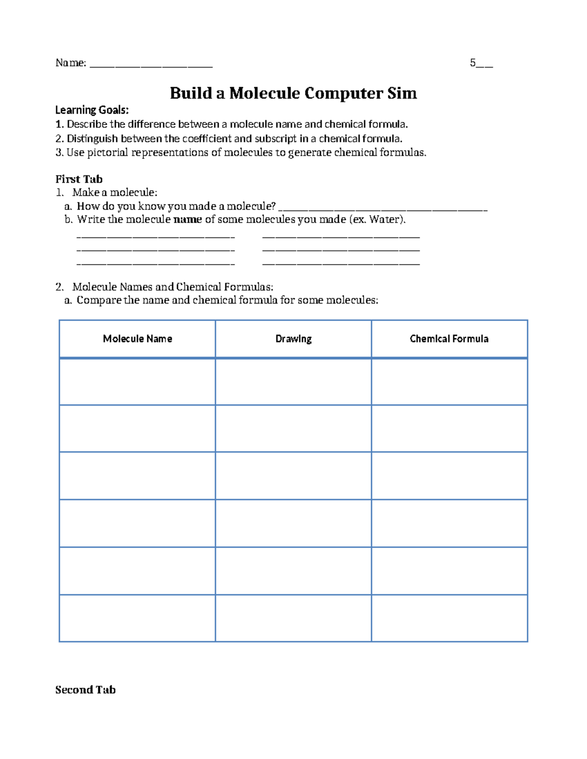 Build AMolecule-Activity - Name: _____________________________ 5 ...