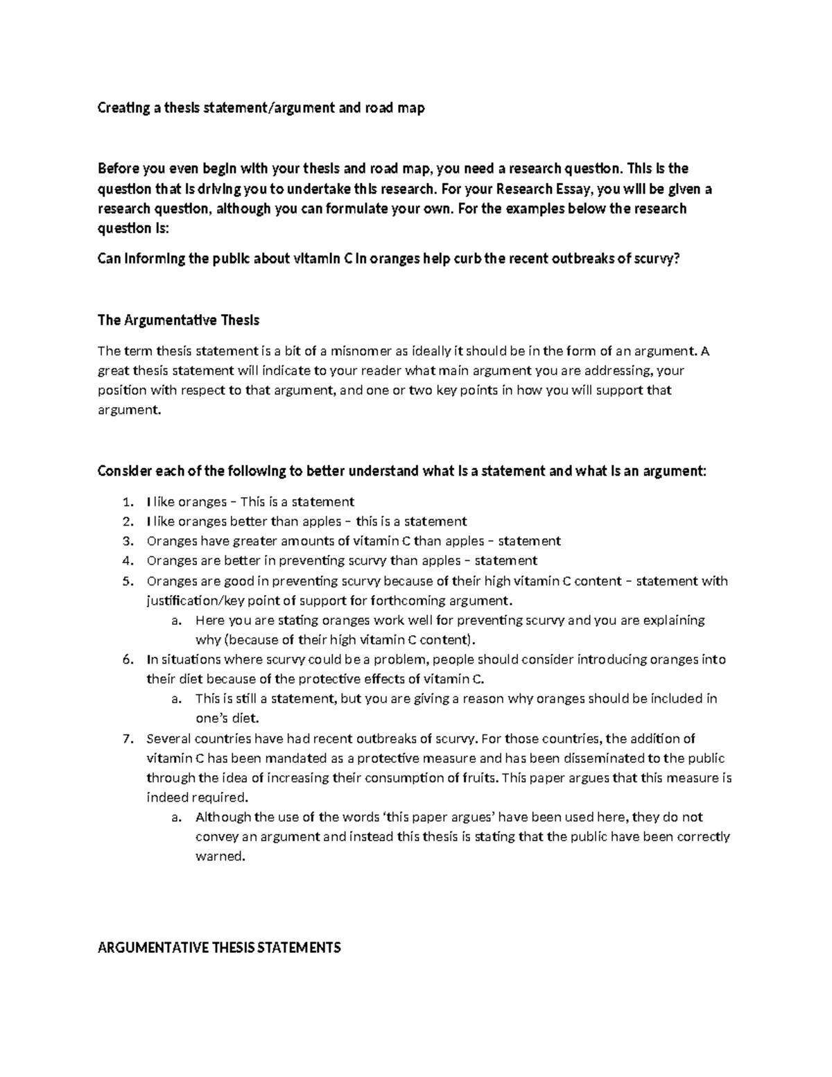 Creating an Argumentative Thesis & Road Map for Research Essays - Studocu