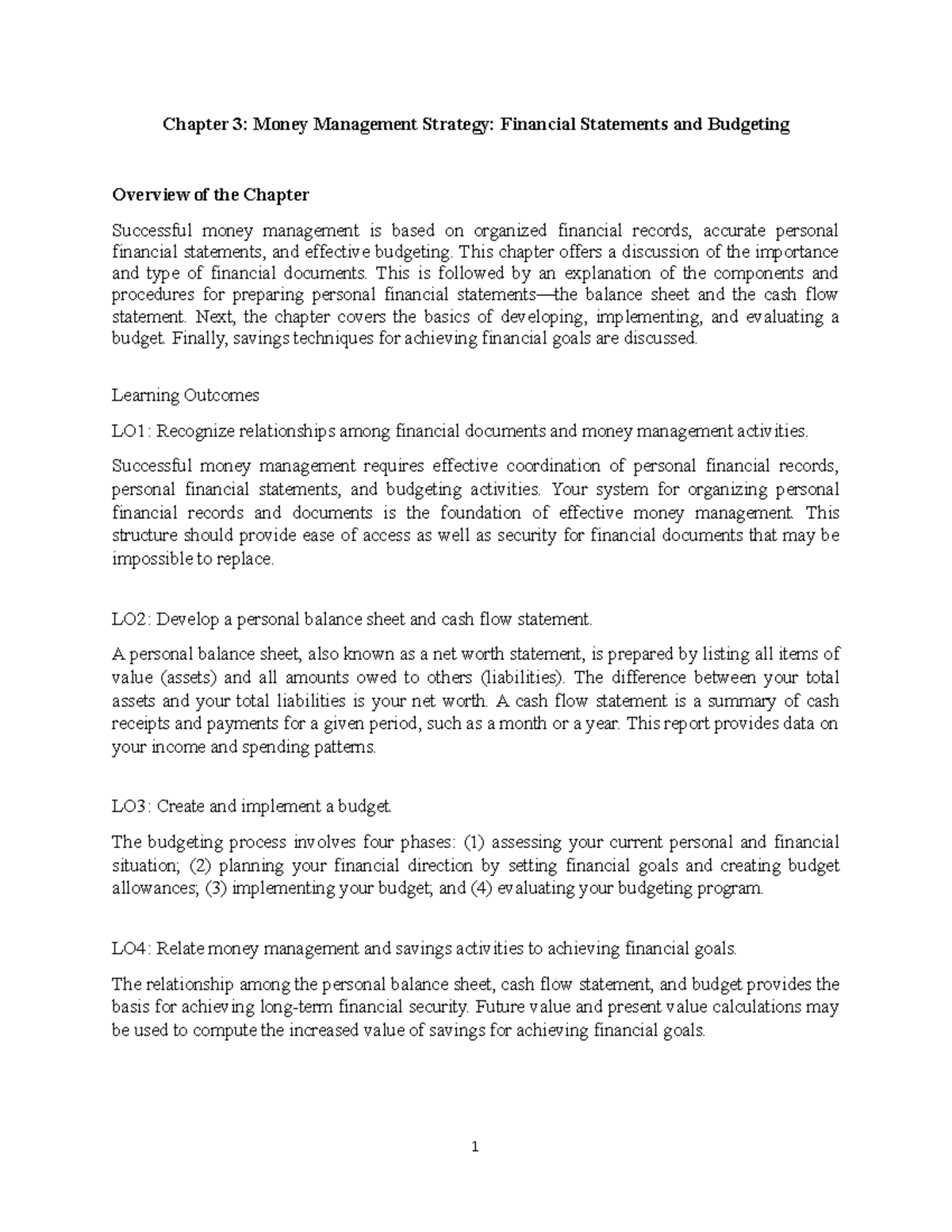 Money Management Strategy: Financial Statements and Budgeting - Studocu