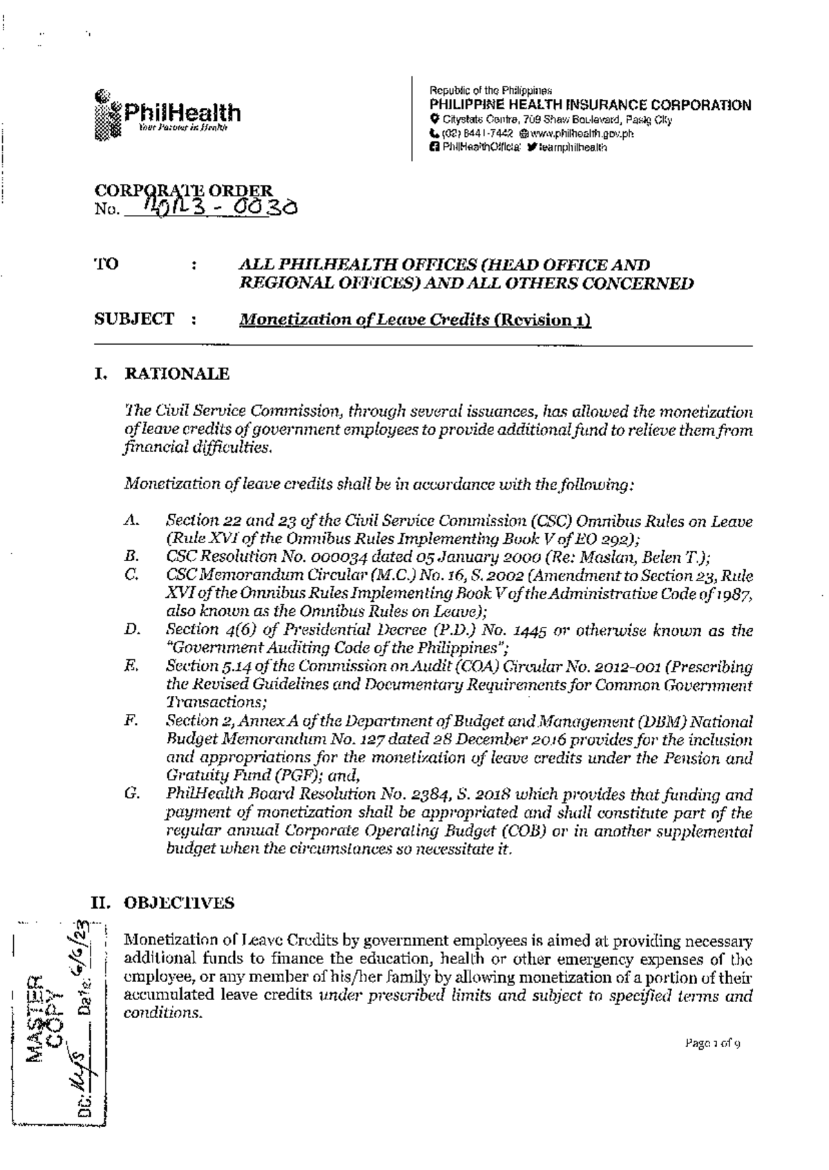 CO 2023-0030: Guidelines for Monetization of Leave Credits - Studocu