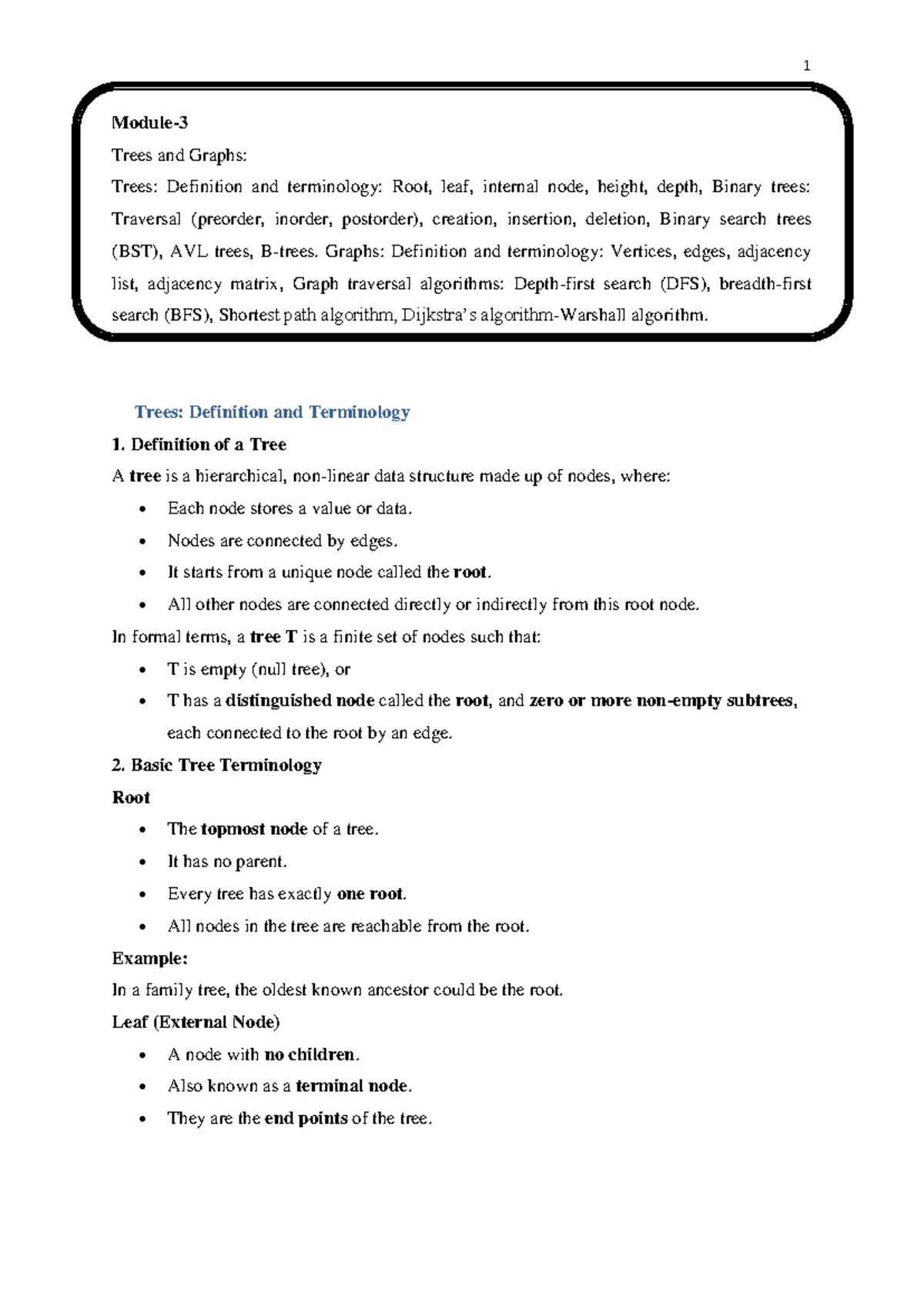 DSA 3 - Trees and Graphs: Definitions, Traversals, and Algorithms - Studocu