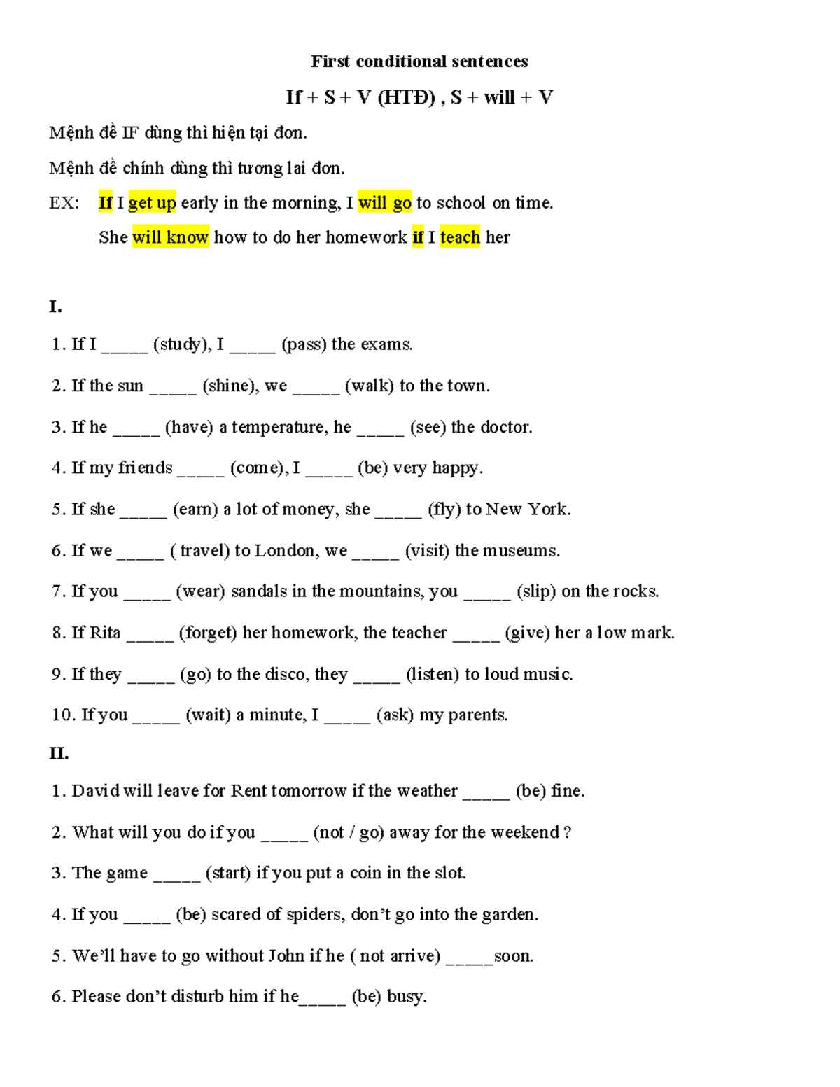 First Conditional Sentences (English Grammar) - Practice Exercises ...