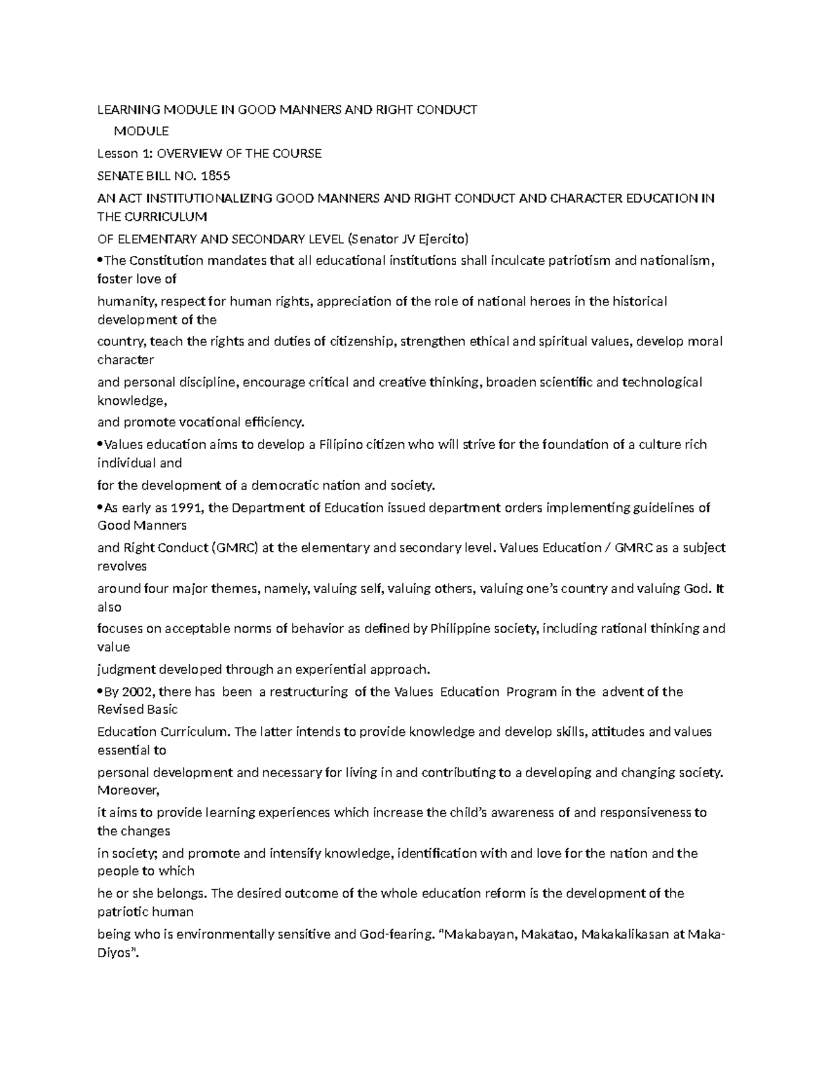 Learning Module IN GOOD Manners AND Right Conduct - LEARNING MODULE IN ...