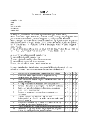 Skala Postaw Rodzicielskich - Skala Postaw Rodzicielskich Kwestionariusz jest przeznaczony do ...