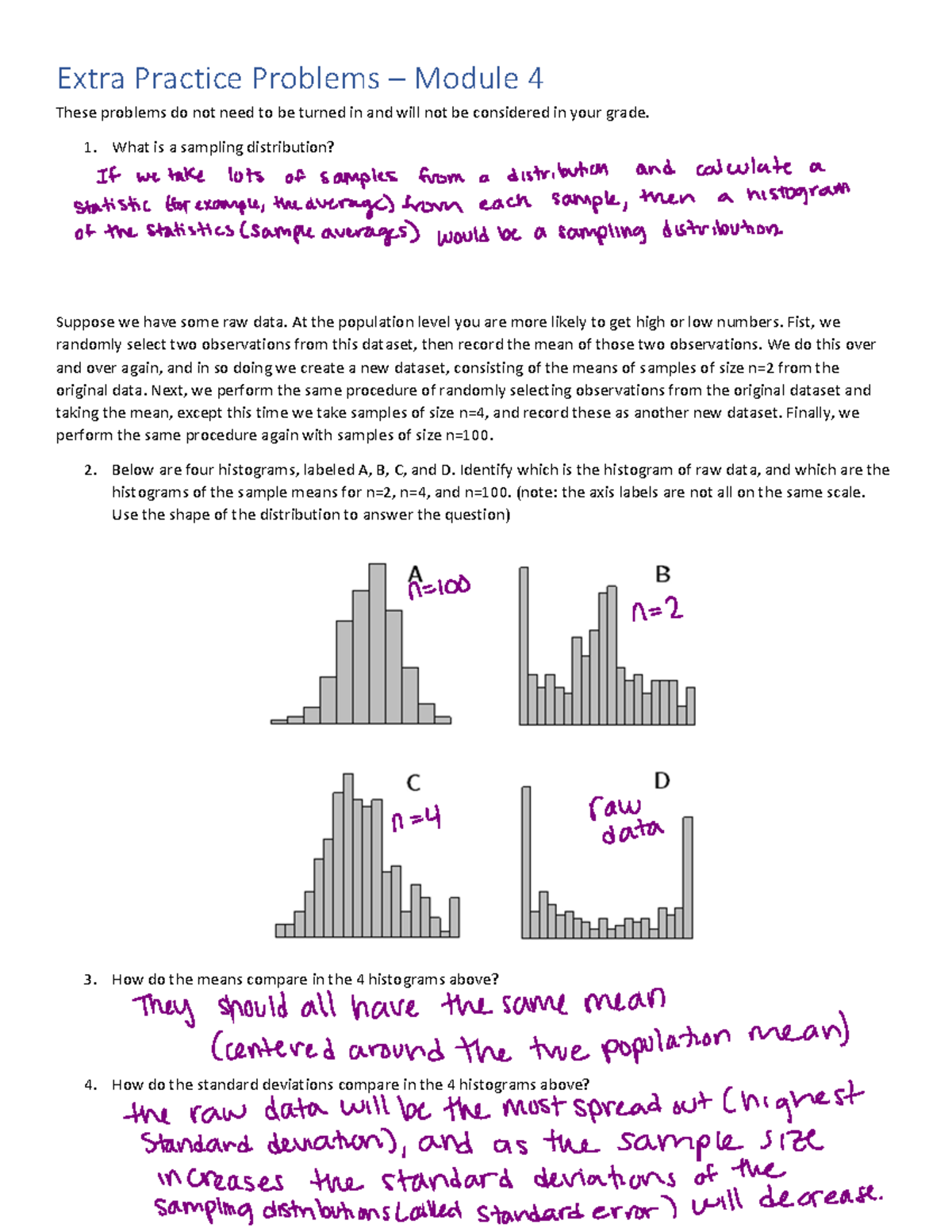 Statistics Module 4 PPSolutions - Extra Practice Problems – Module 4 These problems do not need ...