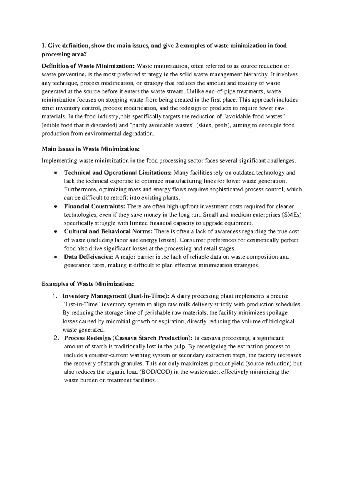Waste Minimization and Process Optimization in Food Processing (FPM 101 ...