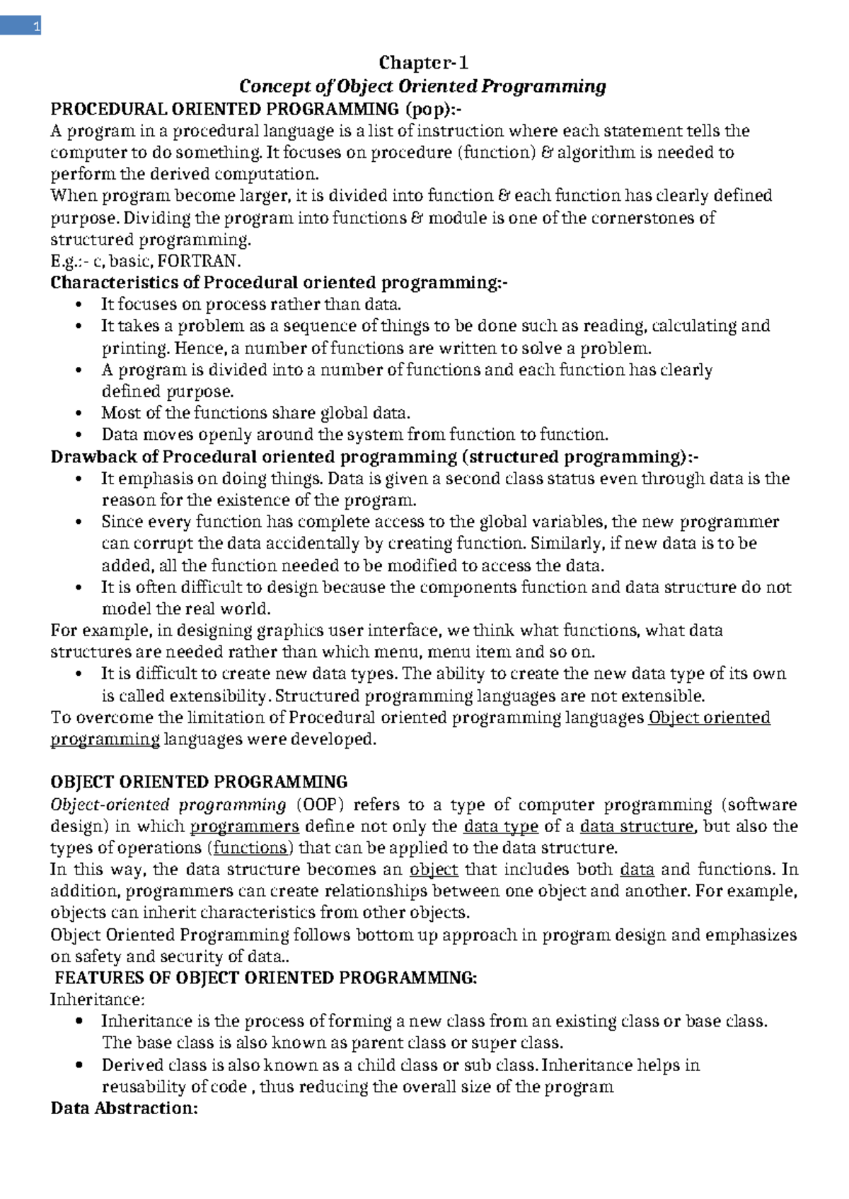 OOPS Notes for 3rd Sem - All Chapters Overview and Key Concepts - Studocu