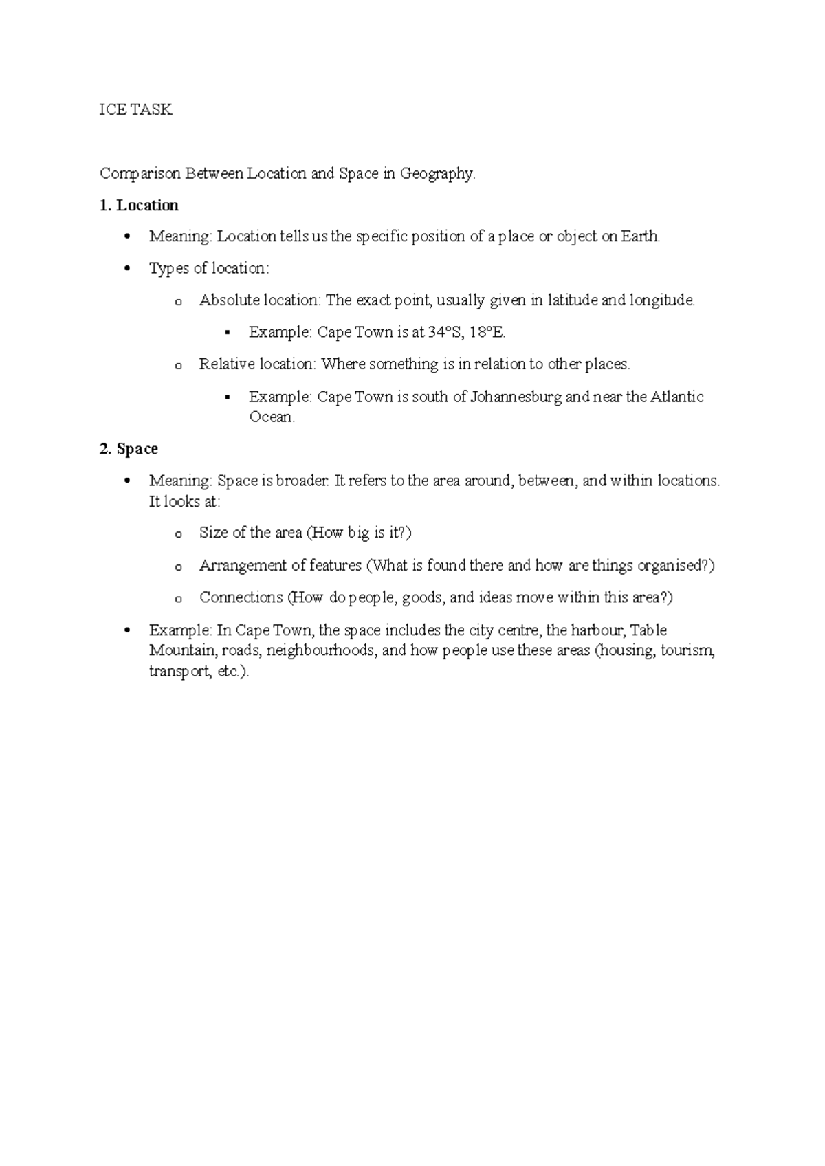 TISS7412 Ice Task 3: Comparing Location vs. Space in Geography - Studocu