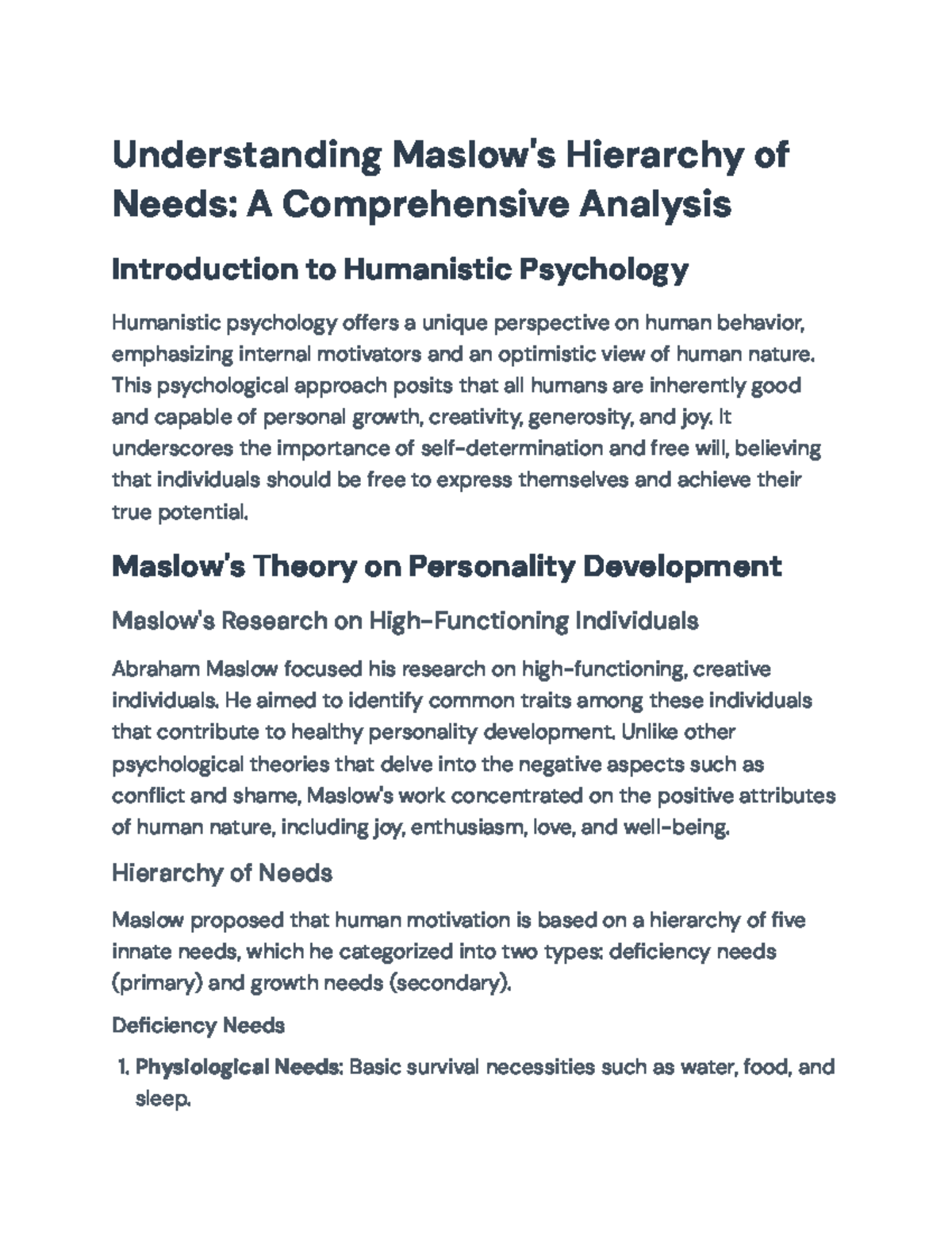 Understanding Maslow's Hierarchy of Needs: A Humanistic Approach ...