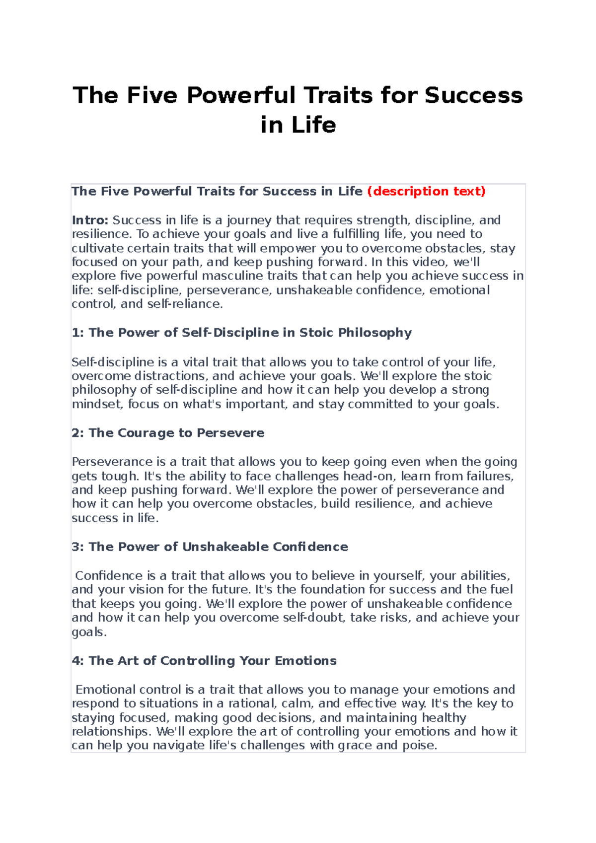 Five Essential Traits for Success in Life: A Comprehensive Guide ...
