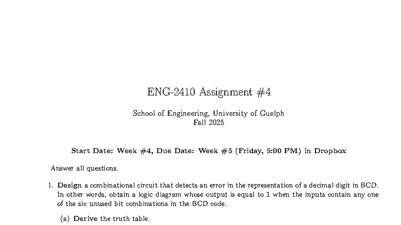 Eng241 Assignment 4: Combinational Circuit Design & Logic Diagrams ...
