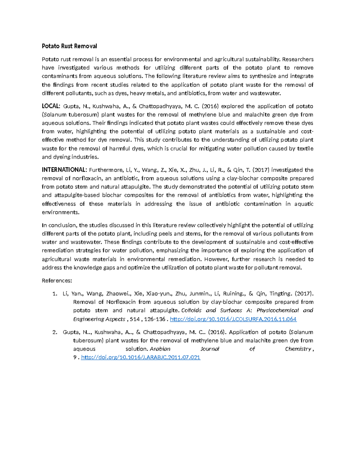 Potato Rust Removal: Literature Review on Environmental Sustainability ...