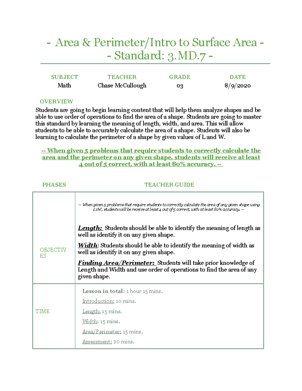 Area to Surface Area Standard: 3.MD.7 - Studocu
