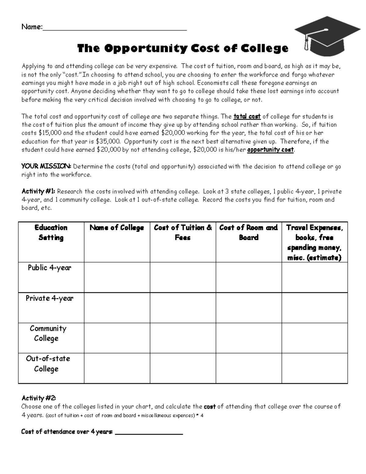 Opportunity Cost of College: A Mini Project Analysis - Studocu