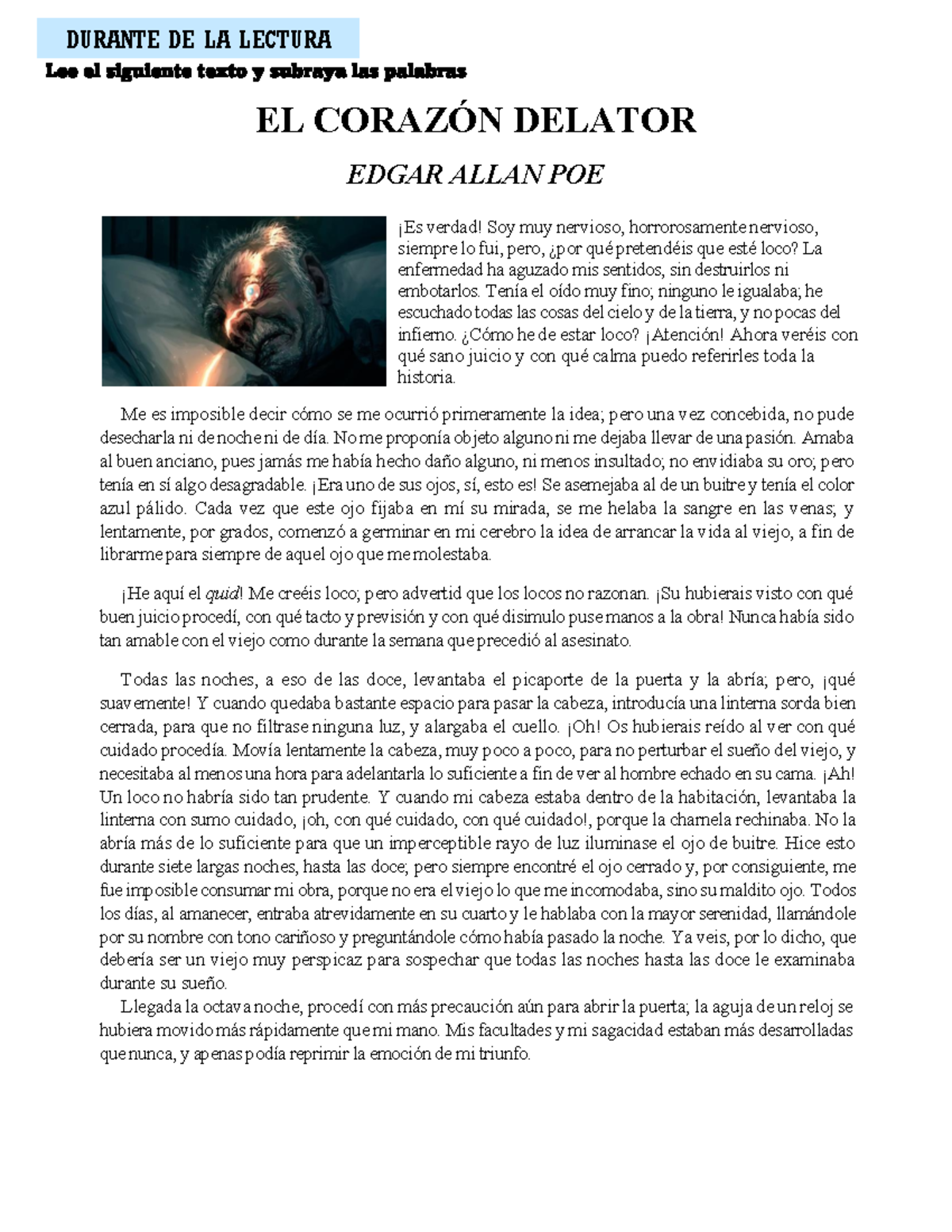 Texto de Análisis: El Corazón Delator de Edgar Allan Poe - Studocu