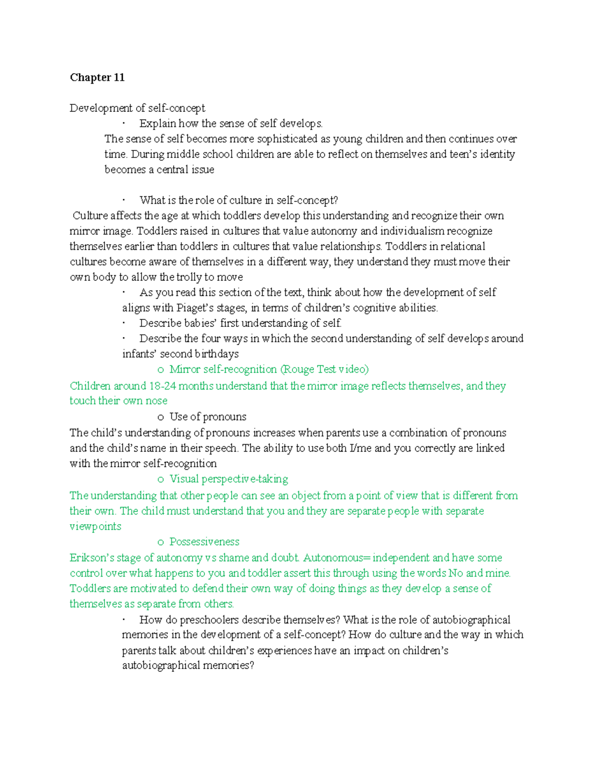 Developmental 11 - Chapter 11 Development of self-concept · Explain how ...