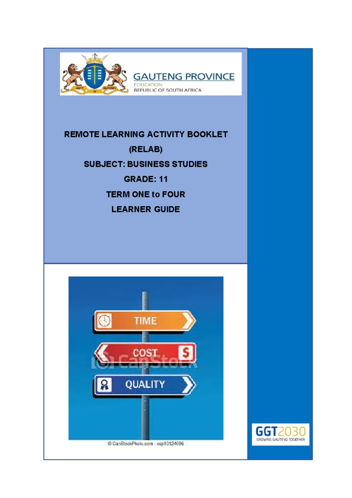 Business Studies Gr. 11 Remote Learning Activity Booklet (RELAB) - Studocu