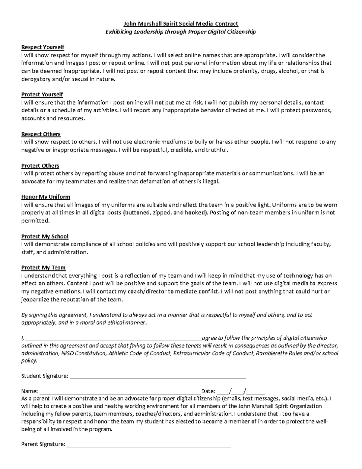 24-25 John Marshall Spirit Social Media Contract: Digital Citizenship ...