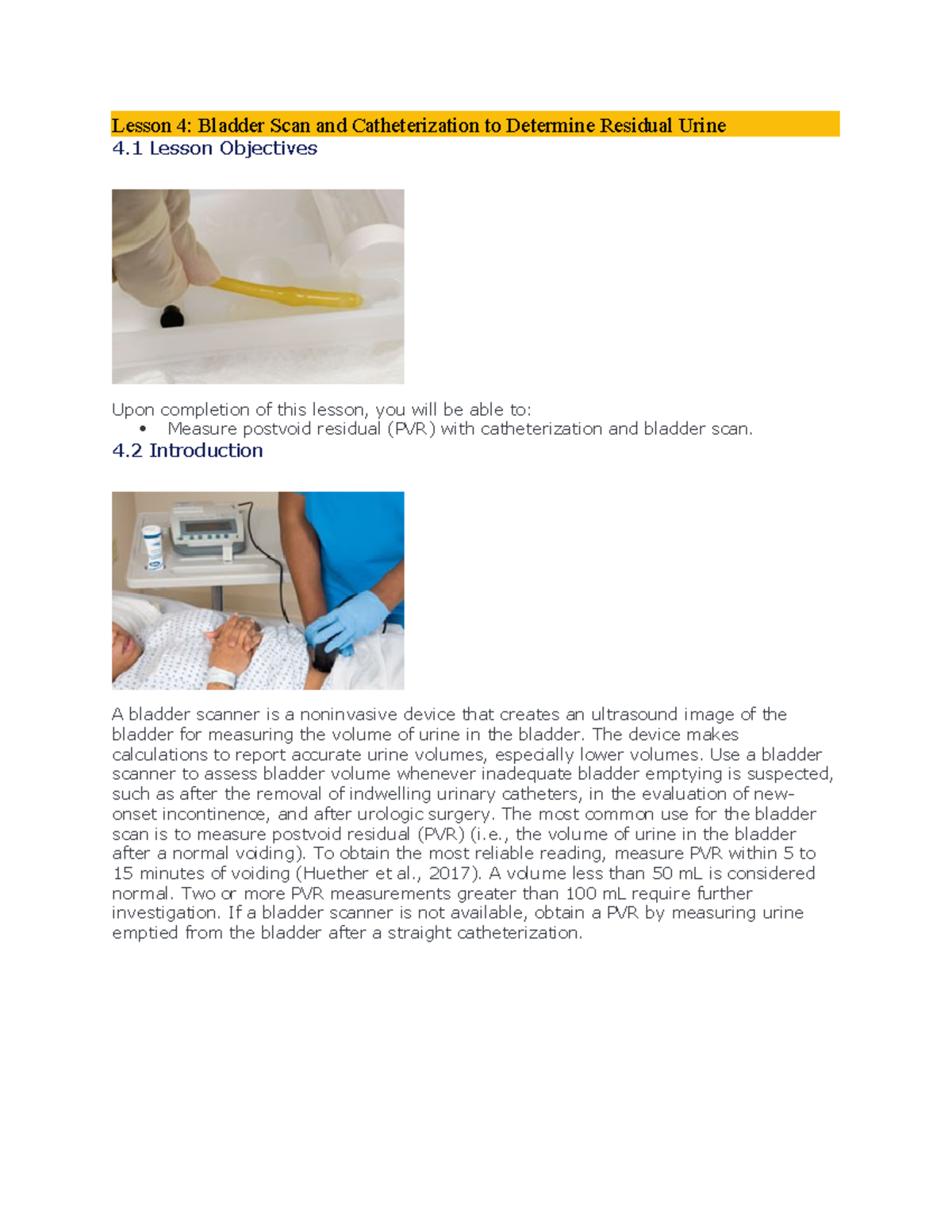 Lesson 4-7: Bladder Scan & Catheterization for PVR Measurement - Studocu