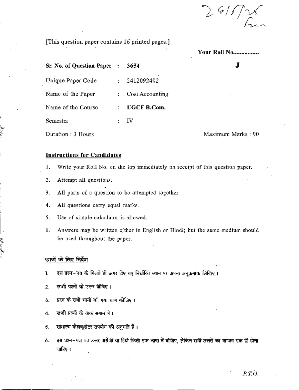Cost Accounting - PYQ for UGCF B.Com Semester IV Exam - Studocu