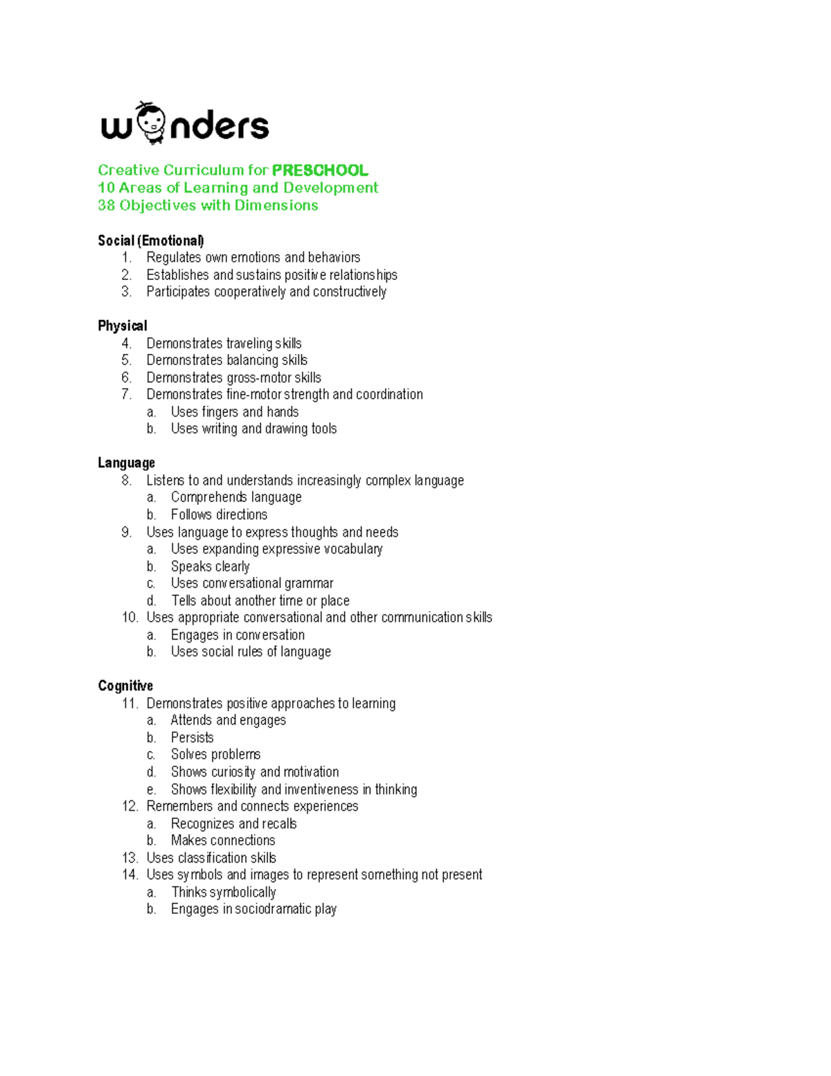 Creative Curriculum for Preschool: 10 Learning Areas & 38 Objectives ...