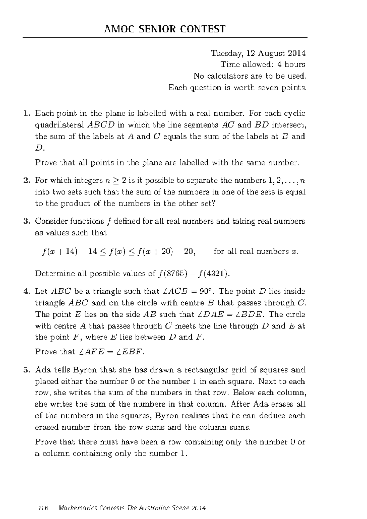 SMC2014 - Past Paper for Australian Senior Maths Contest 2014 - Studocu