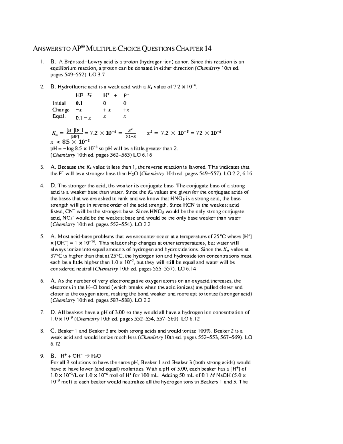 Chapter 14 AP MC Answers - Chemistry 10th Ed. Solutions - Studocu