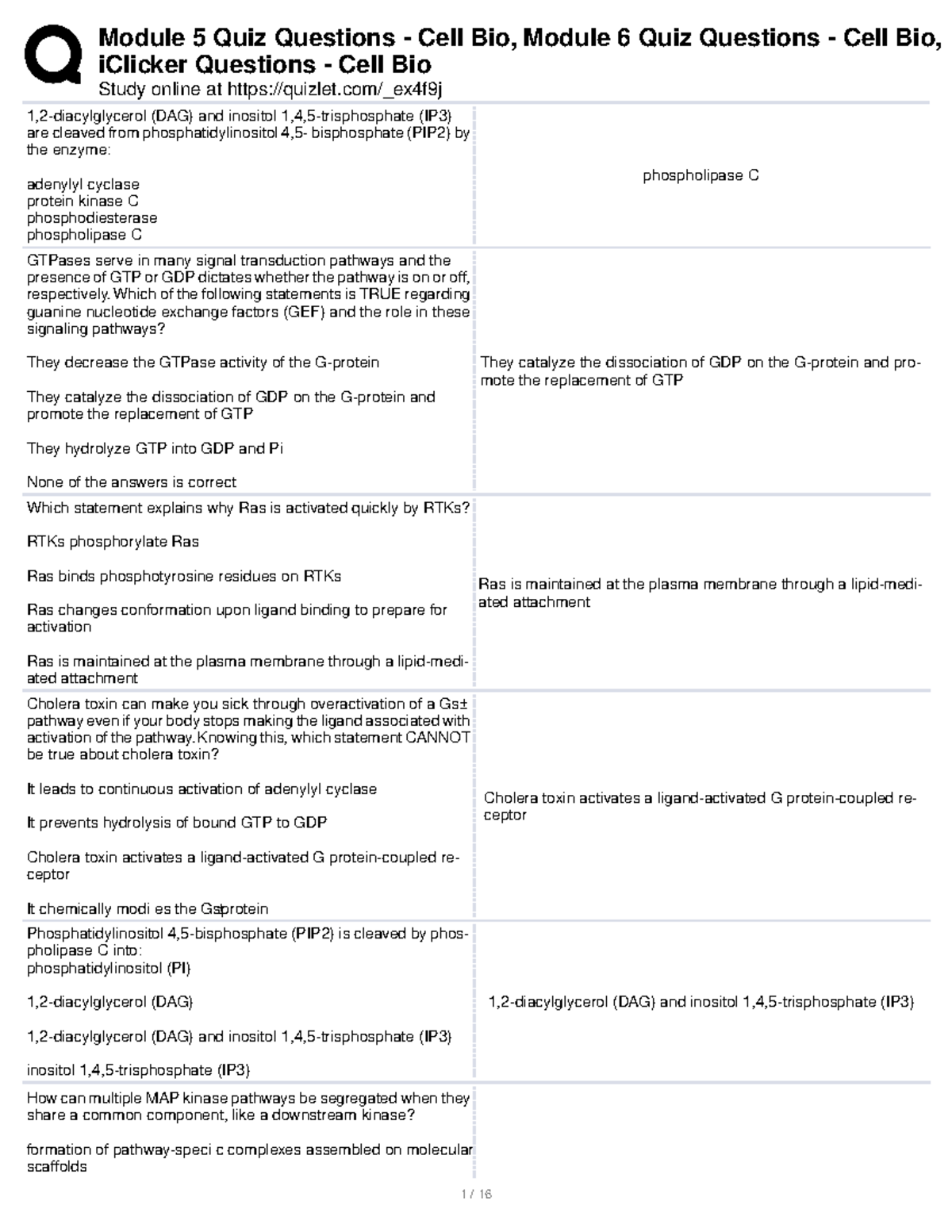 Cell Bio E3 iClicker Questions and Study Guide - Studocu