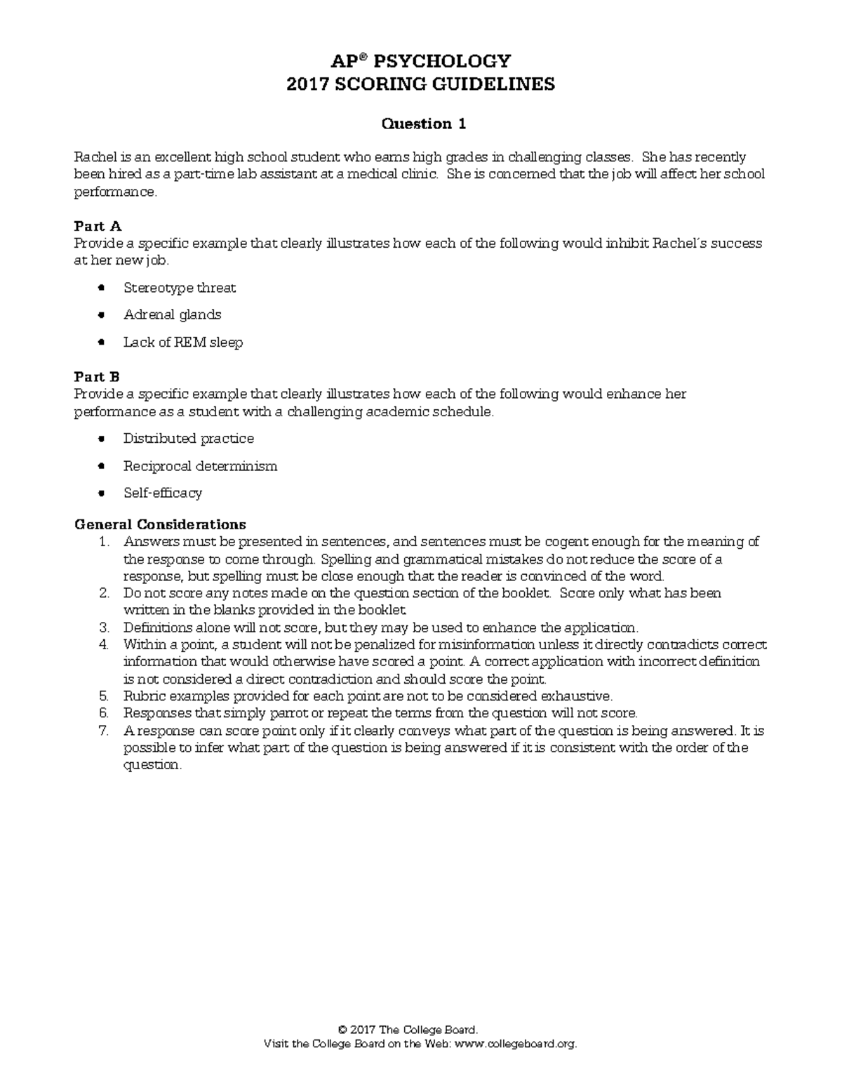 AP Psychology 2017 FRQ Scoring Guidelines and Sample Answers - Studocu